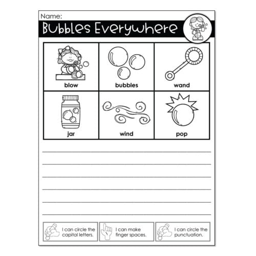 Writing with Word Lists - Bubbles Everywhere - Lucky Little Learners