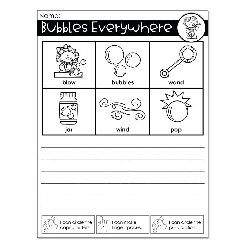 Writing with Word Lists - Bubbles Everywhere - Lucky Little Learners