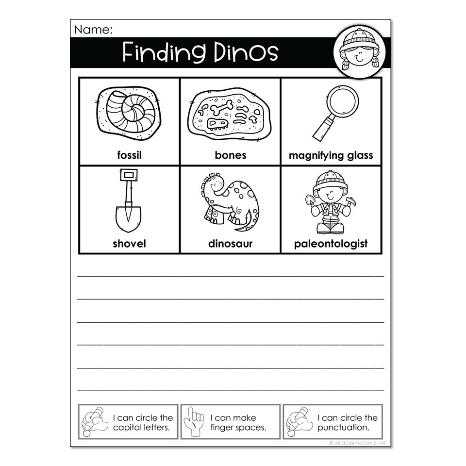 Writing with Word Lists - Finding Dinos - Lucky Little Learners