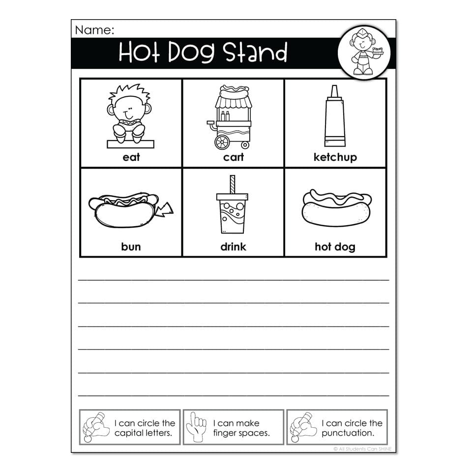 Writing with Word Lists - Hot Dog Stand - Lucky Little Learners