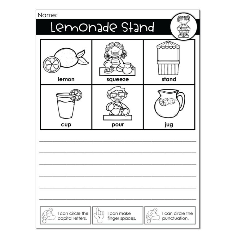 Writing with Word Lists - Lemonade Stand - Lucky Little Learners