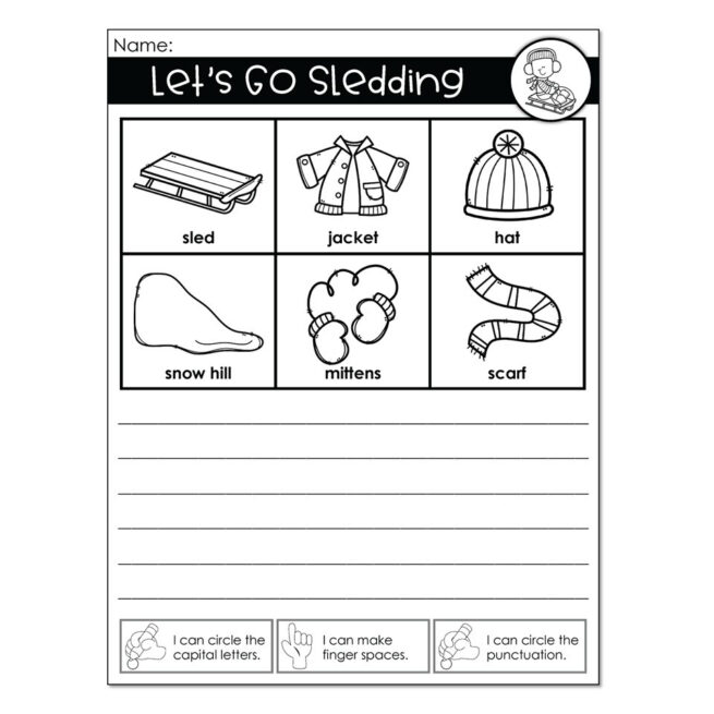 Writing with Word Lists - Let's Go Sledding - Lucky Little Learners