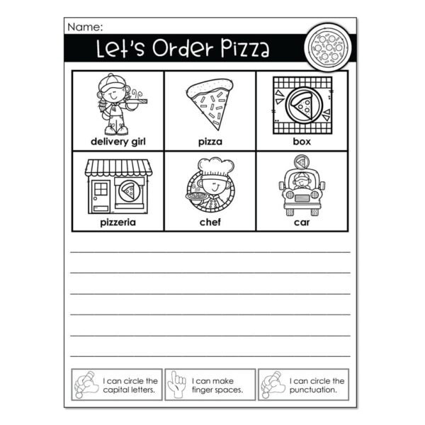 Writing with Word Lists - Let's Order Pizza - Lucky Little Learners