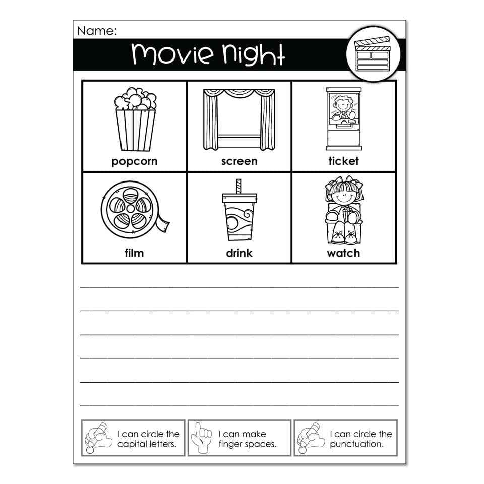Writing with Word Lists - Movie Night - Lucky Little Learners