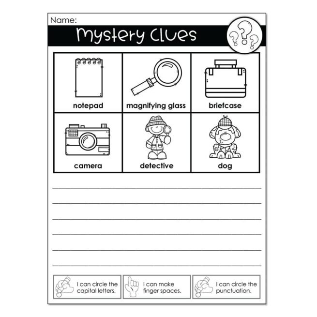 Writing with Word Lists - Mystery Clues - Lucky Little Learners