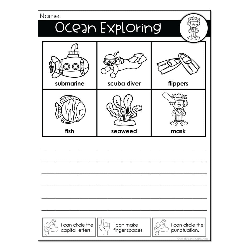 Writing with Word Lists - Ocean Exploring - Lucky Little Learners