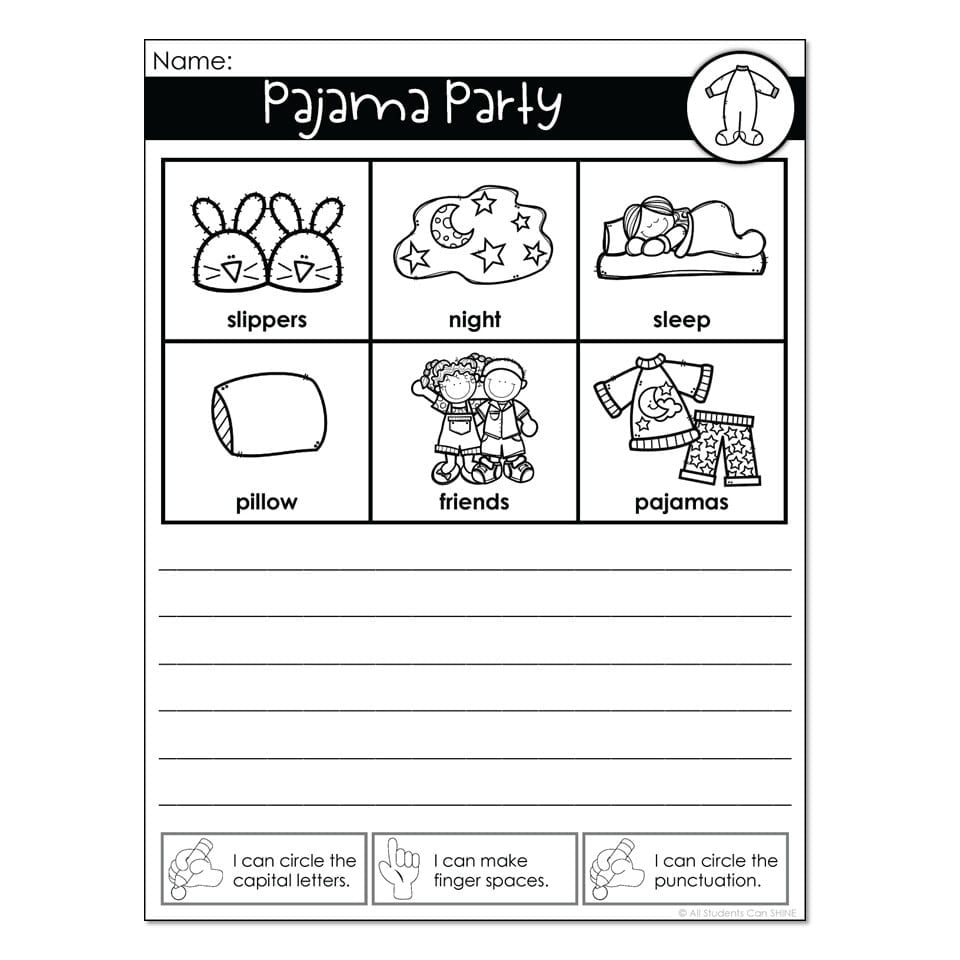 Writing with Word Lists - Pajama Party - Lucky Little Learners