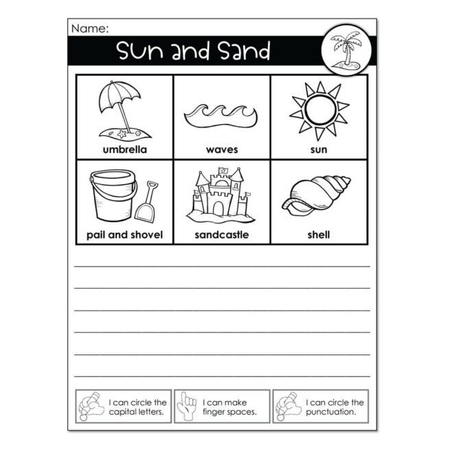 Writing with Word Lists - Sun and Sand - Lucky Little Learners