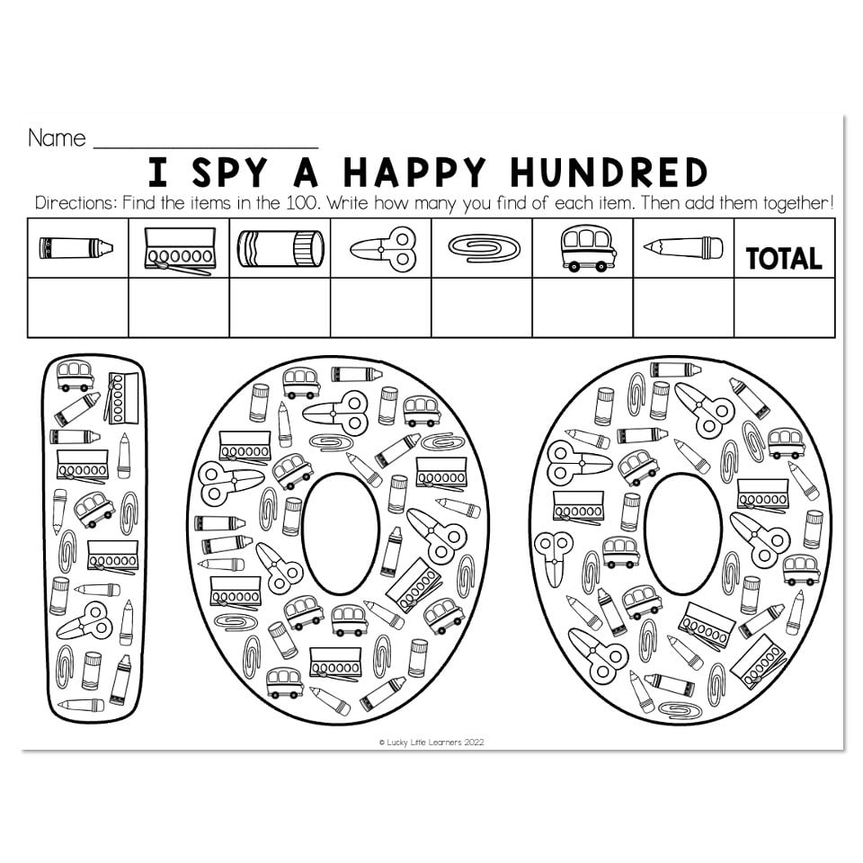 100th Day - I Spy a Happy Hundred - Lucky Little Learners