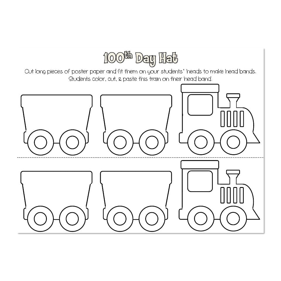 100th Day of School - 100th Day Hat - Train - Lucky Little Learners