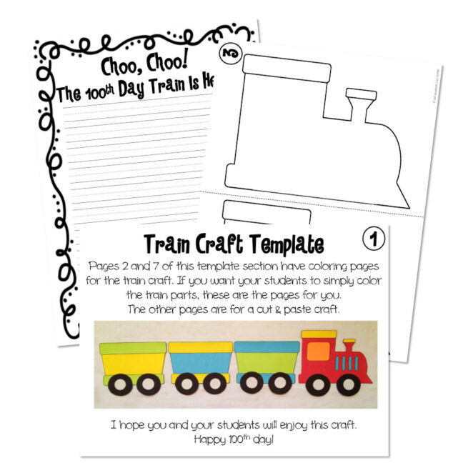 100th Day of School - 100th Day Train Craft Template and Writing Page ...