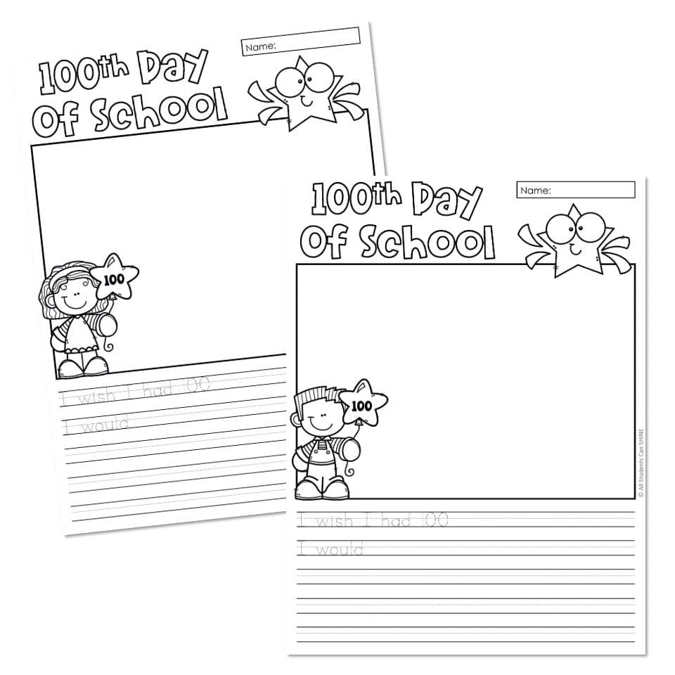 100th Day of School - Writing Pages - I Wish I Had 100 - Lucky Little ...