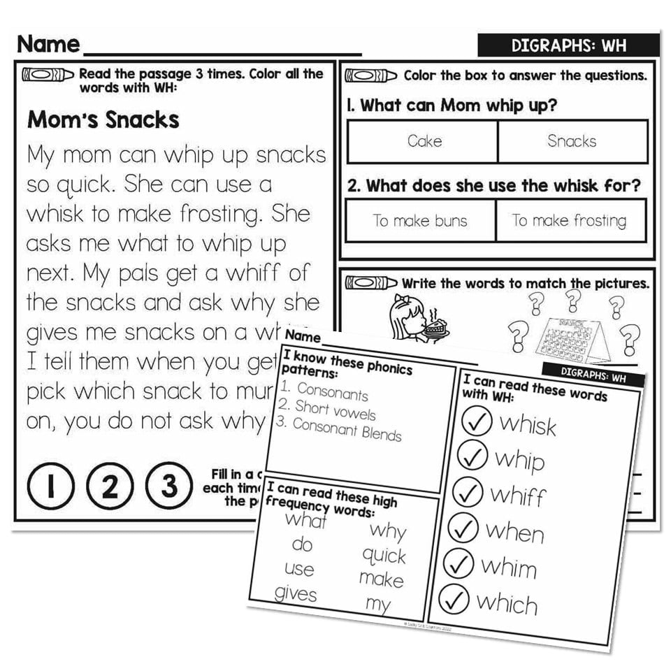 1st Grade Decodable Phonics Passage - Digraphs - WH - Lucky Little Learners