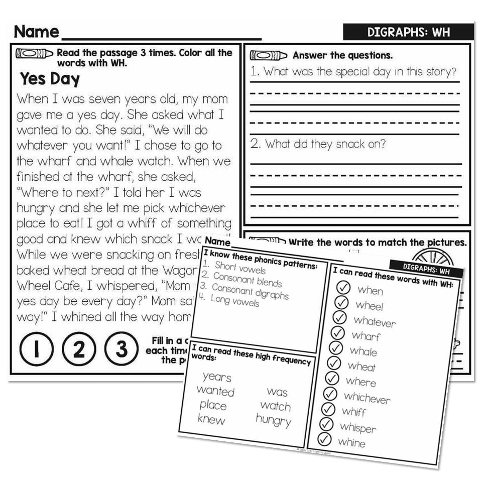 2nd Grade Decodable Phonics Passage - Digraphs - WH - Lucky Little Learners