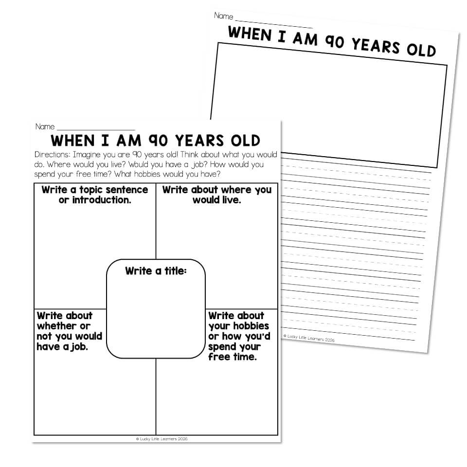 90th Day of School - 90's Day Writing Prompts - When I am 90 Years Old ...