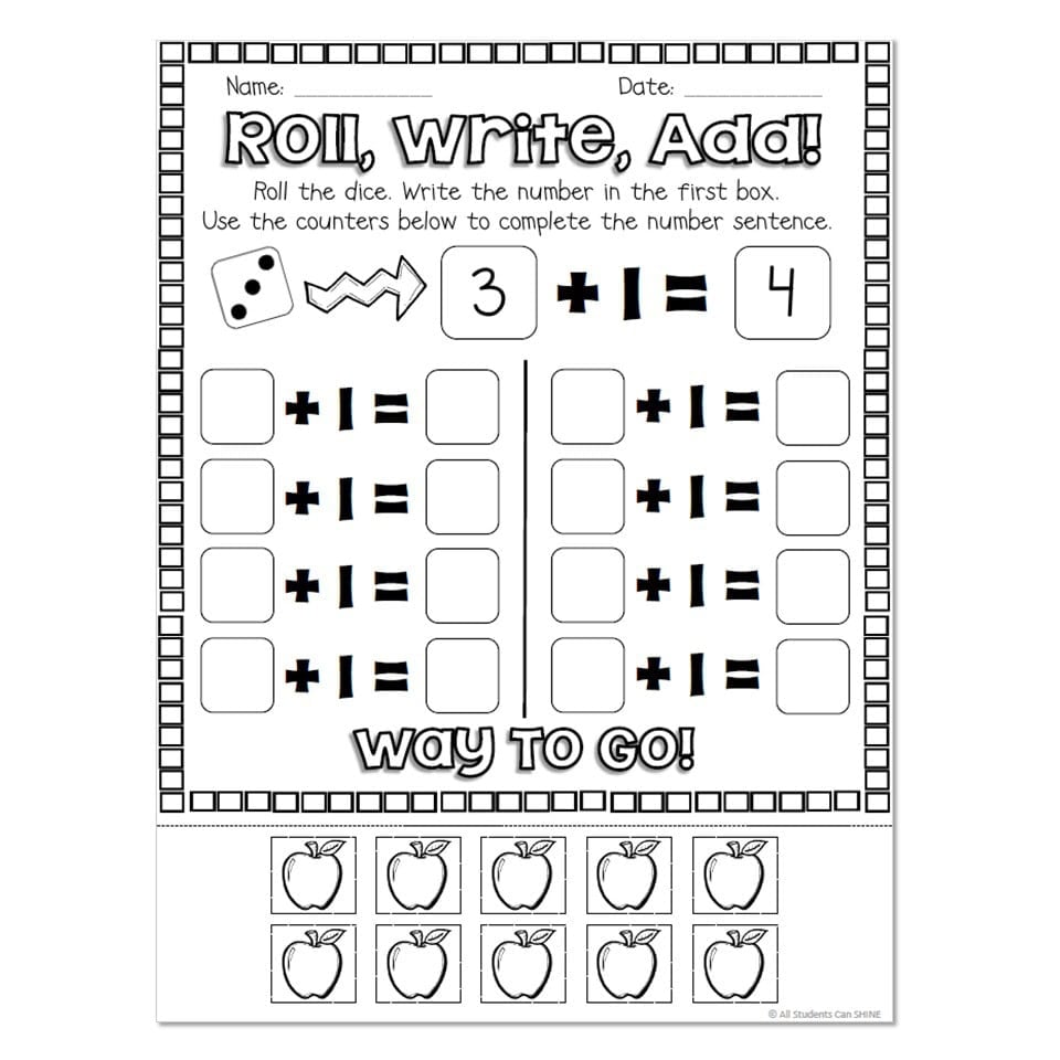 Addition No Prep - Roll Write Add - Lucky Little Learners