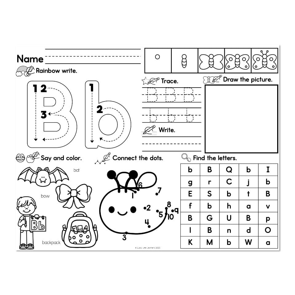 Alphabet Placemat - Letter B - Lucky Little Learners