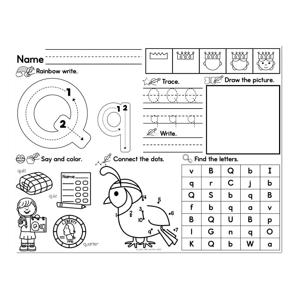 Alphabet Placemat - Letter Q - Lucky Little Learners