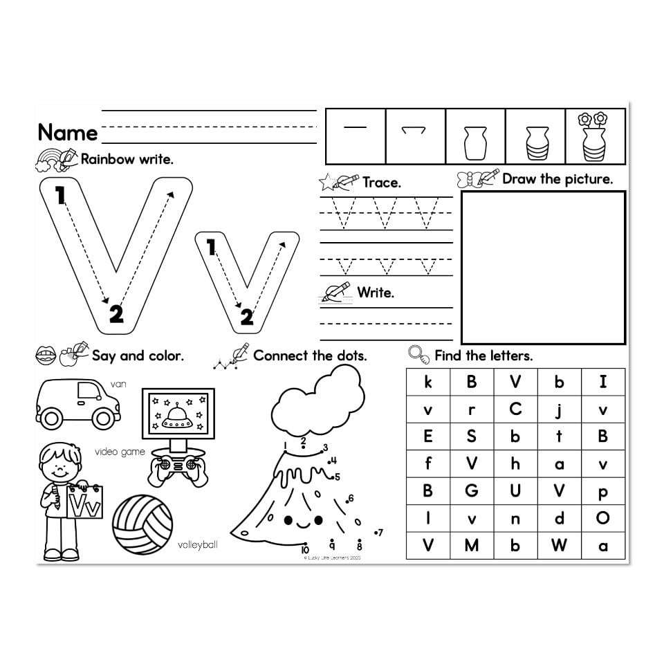 Alphabet Placemat - Letter V - Lucky Little Learners