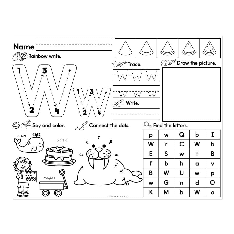 Alphabet Placemat - Letter W - Lucky Little Learners