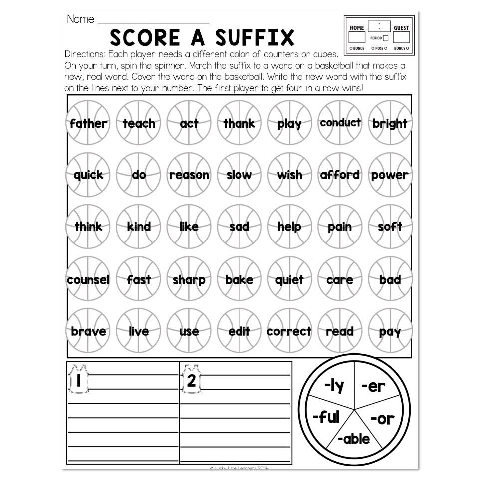 Basketball Transformation - Phonics - Score a Suffix - Lucky Little ...
