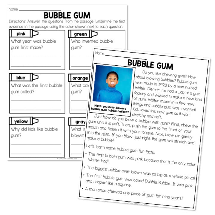 Bubble Day - Bubble Gum Reading Passage - Lucky Little Learners