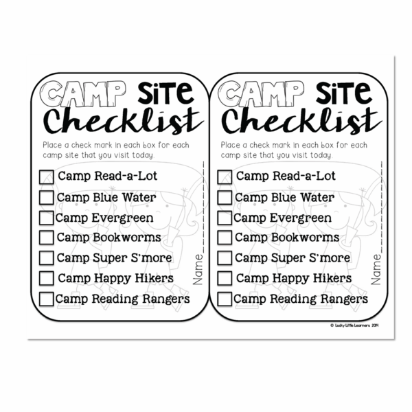 Camp Read a Lot - Campsite Checklist - Lucky Little Learners