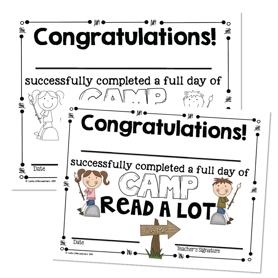 Camp Read a Lot - Certificate - Lucky Little Learners