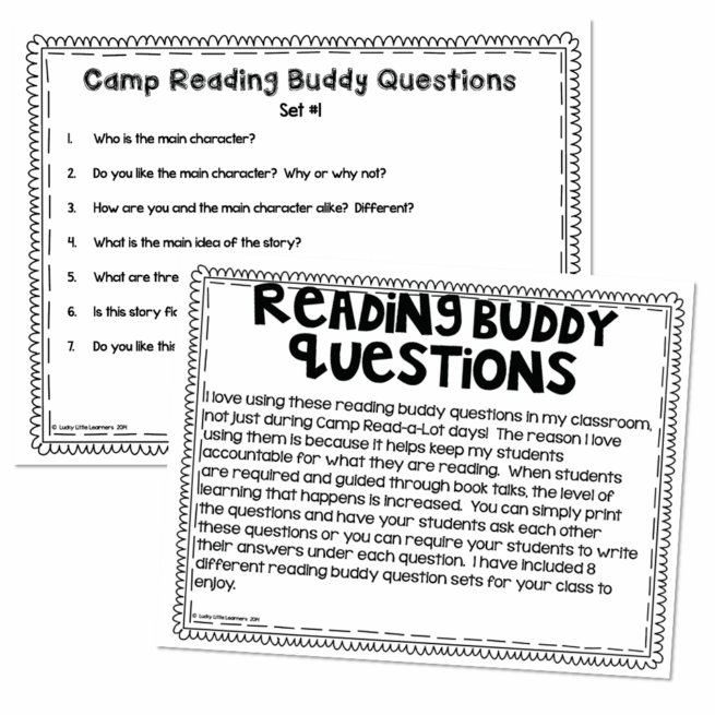 Camp Read a Lot - Reading Buddy Questions - Lucky Little Learners