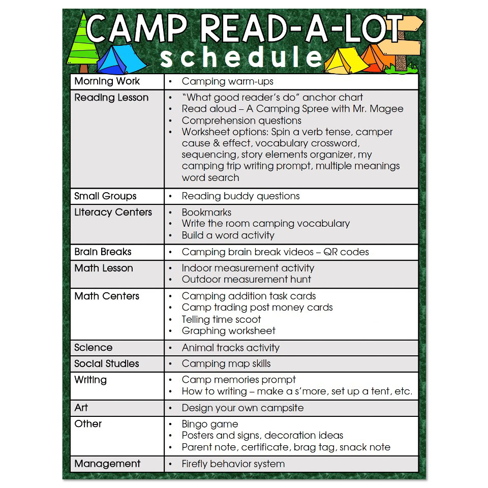 Camp Read a Lot Schedule - Lucky Little Learners