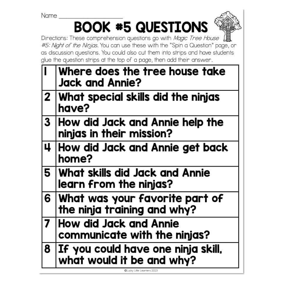 Chapter Book Companion - Magic Tree House - Book 5 Questions - Lucky ...