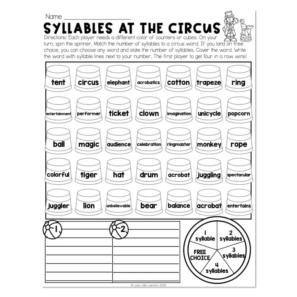 Circus Transformation - Phonics - Syllables - Syllables at the Circus ...