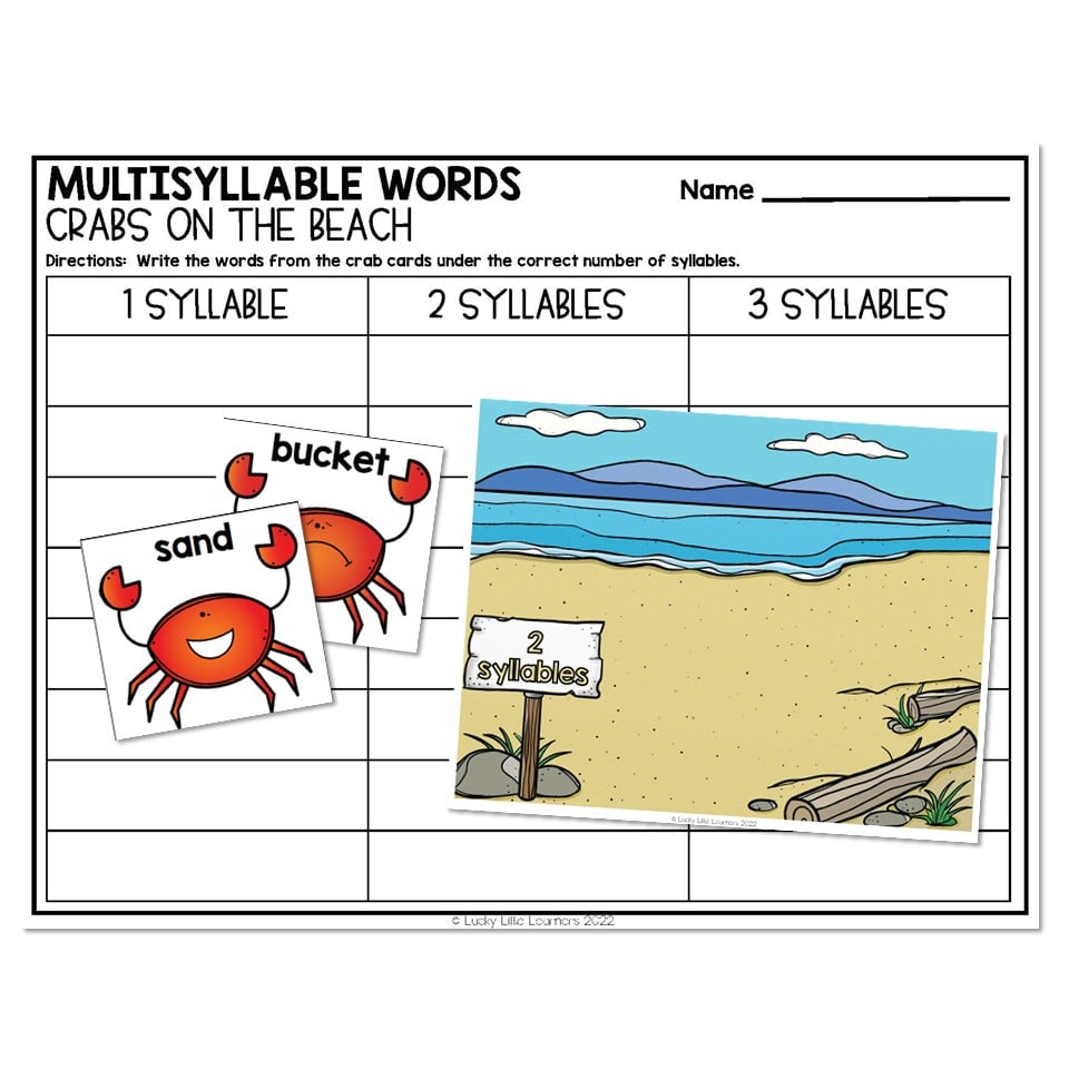 Classroom Transformation - Beach Day - Multisyllable Words - Crabs on ...