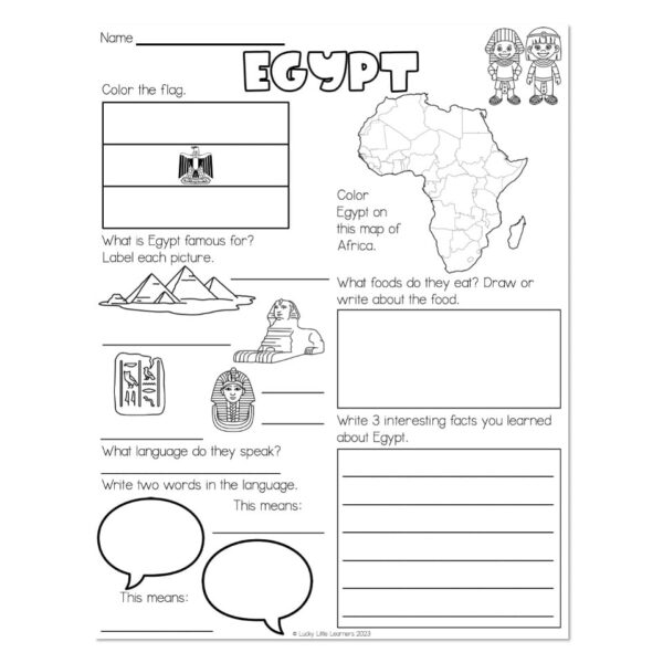 Country Study - Egypt - Information Worksheet - Lucky Little Learners