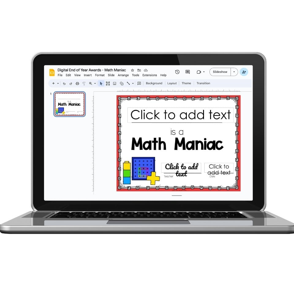 Digital End of Year Awards - Math Maniac - Lucky Little Learners