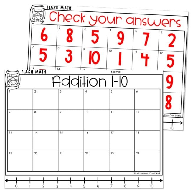 Digital Flash Math Games - Addition 1-10 Recording Sheet - Lucky Little ...