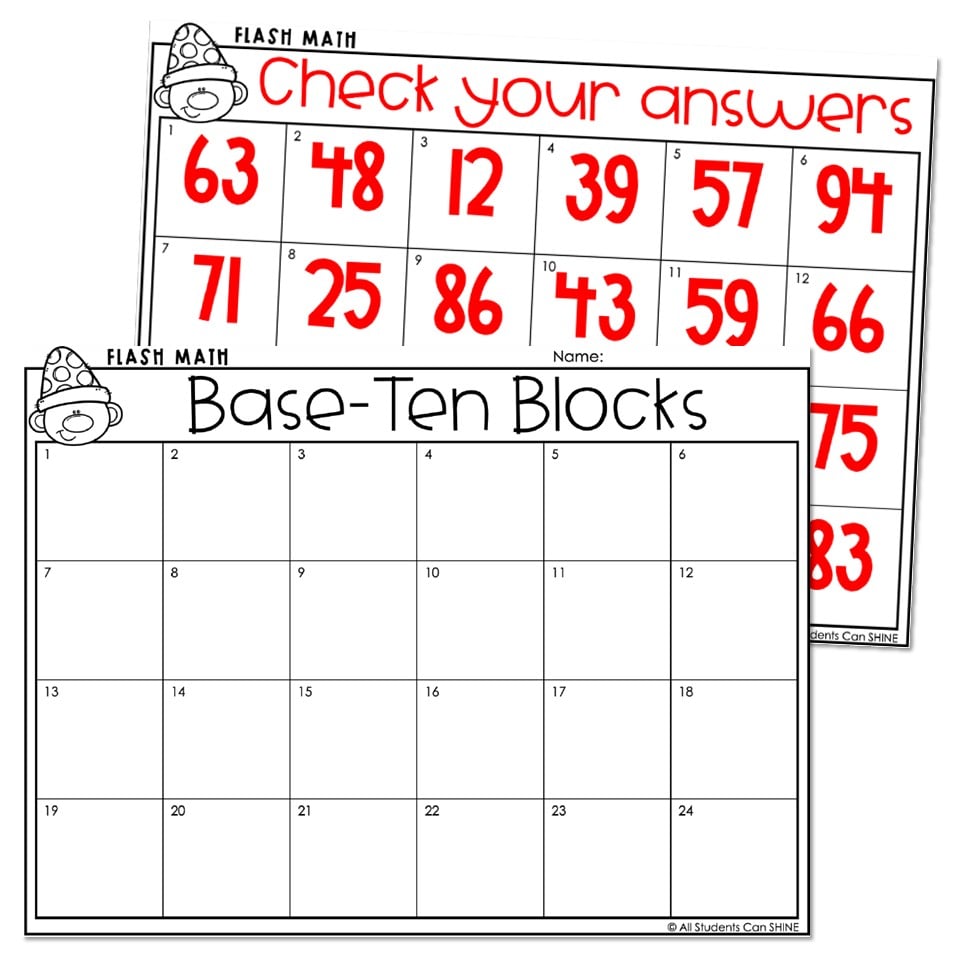Digital Flash Math Games - Base Ten Version 1 Recording Sheet - Lucky ...