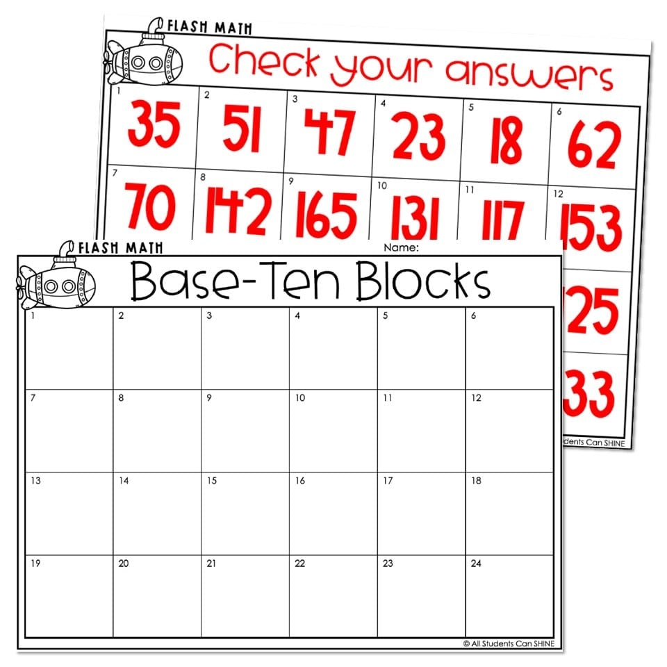 Digital Flash Math Games - Base Ten Version 2 Recording Sheet - Lucky ...