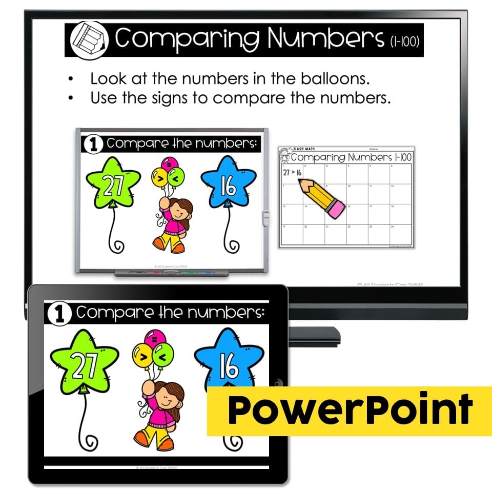Digital Flash Math Games - Compare Numbers 1-100 - Lucky Little Learners
