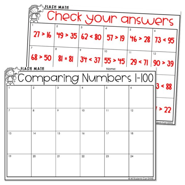 Digital Flash Math Games - Compare Numbers 1-100 Recording Sheet ...
