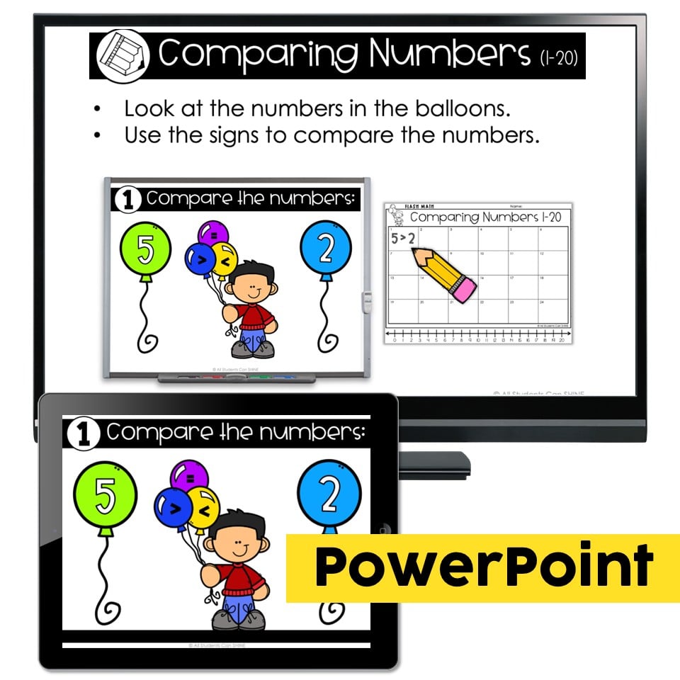 Digital Flash Math Games - Compare Numbers 1-20 - Lucky Little Learners