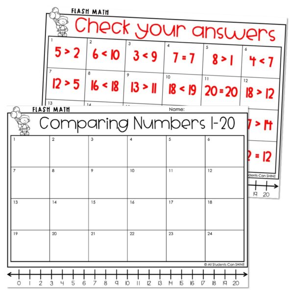 Digital Flash Math Games - Compare Numbers 1-20 Recording Sheet - Lucky ...