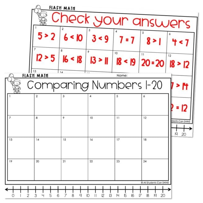 Digital Flash Math Games - Compare Numbers 1-20 Recording Sheet - Lucky ...