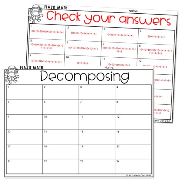 Digital Flash Math Games - Decomposing Recording Sheet - Lucky Little ...