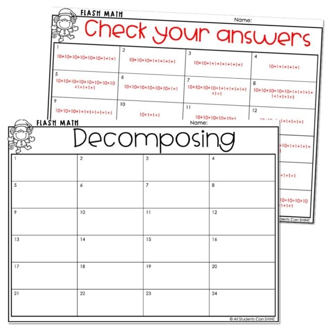 Digital Flash Math Games - Decomposing Recording Sheet - Lucky Little ...