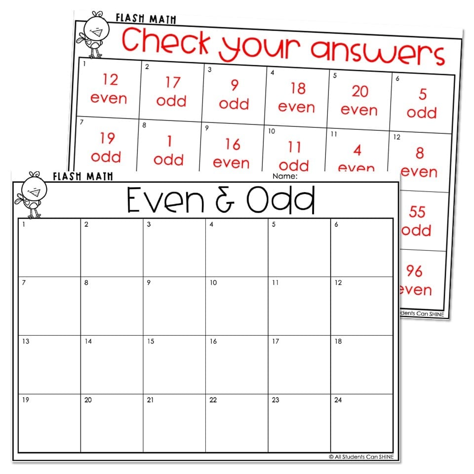 Digital Flash Math Games - Even and Odd Recording Sheet - Lucky Little ...