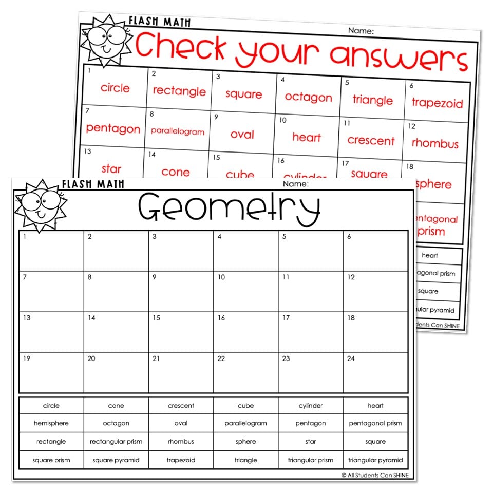 Digital Flash Math Games - Geometry Recording Sheet - Lucky Little Learners