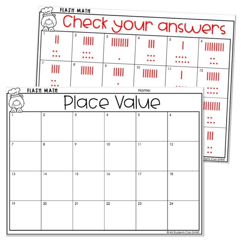 Digital Flash Math Games - Place Value Recording Sheet - Lucky Little ...