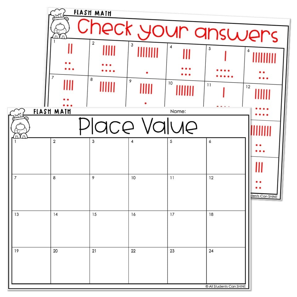 Digital Flash Math Games - Place Value Recording Sheet - Lucky Little ...