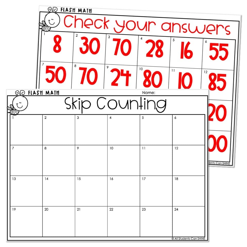 Digital Flash Math Games - Skip Counting 2-5-10 Recording Sheet - Lucky ...